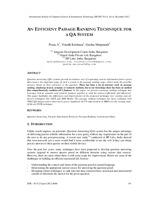 (PDF) AN EFFICIENT PASSAGE RANKING TECHNIQUE FOR A QA SYSTEM