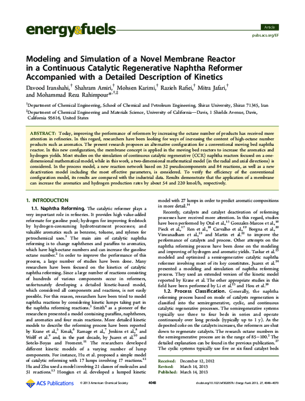 (PDF) Modeling and Simulation of a Novel Membrane Reactor in a Continuous Catalytic Regenerative ...