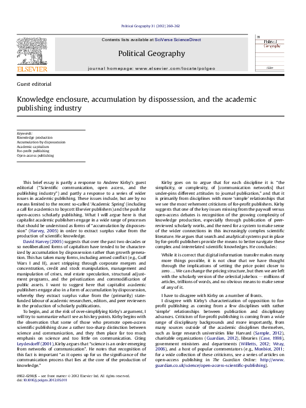 (PDF) Knowledge Enclosure, Accumulation by Dispossession, and the ...