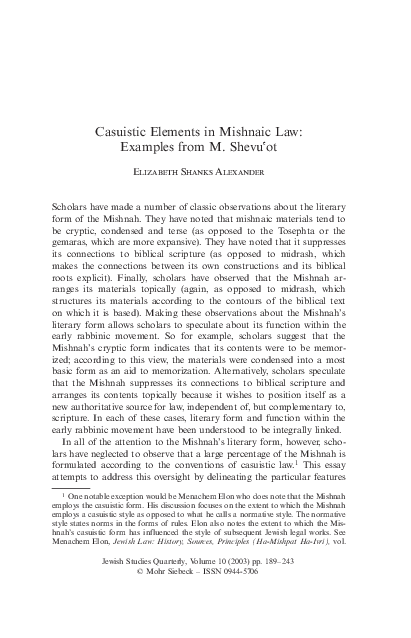 (PDF) "Casuistic Elements in Mishnaic Laws: Examples from Tractate Shevuot"