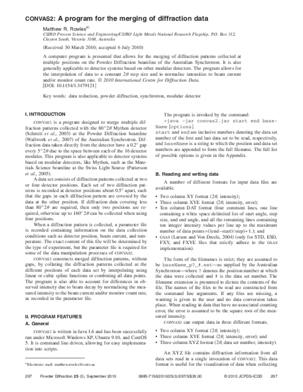 (PDF) CONVAS2: A program for the merging of diffraction data