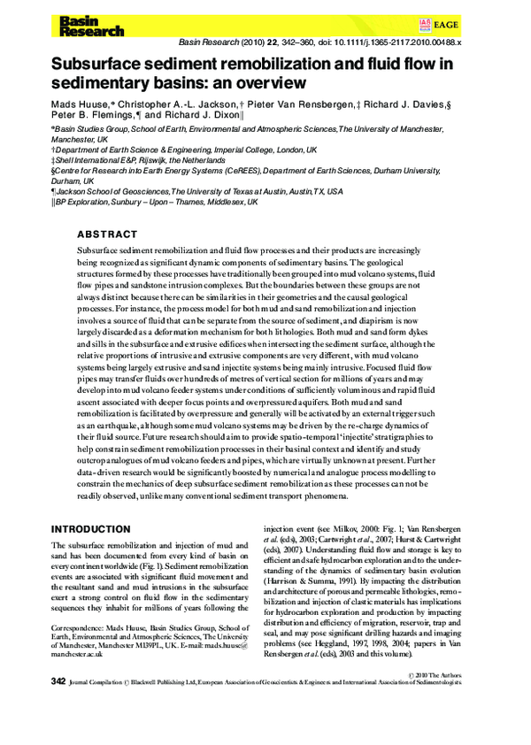 (PDF) Subsurface sediment remobilization and fluid flow in sedimentary basins: an overview
