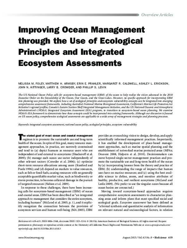 (PDF) Improving ocean planning through the use of ecological principles ...