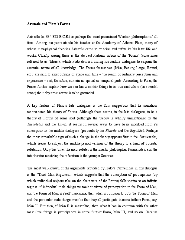 (DOC) Aristotle and Plato's Forms