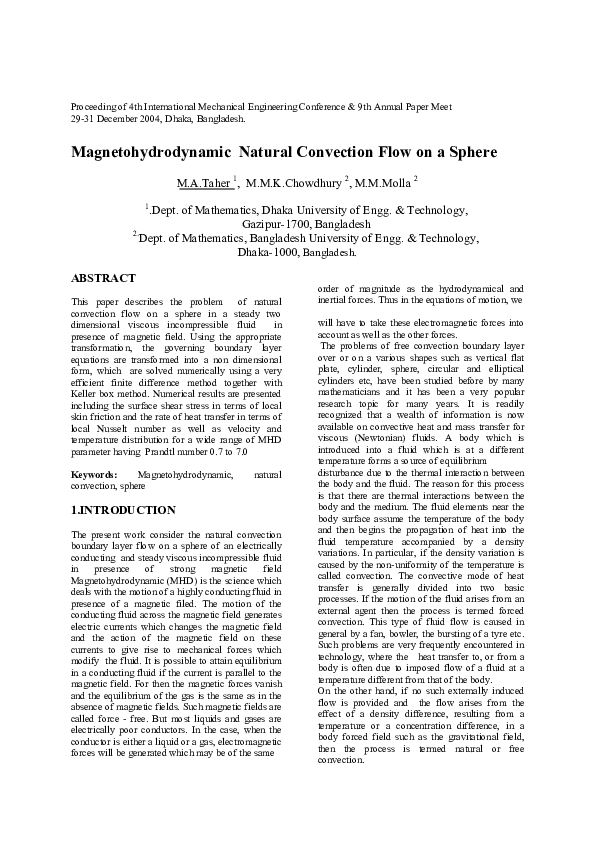 (PDF) Magnetohydrodynamic Natural Convection Flow on a Sphere
