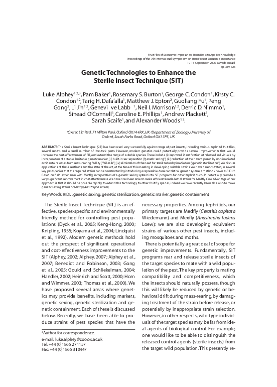 (PDF) Genetic technologies to enhance the sterile insect technique (SIT)