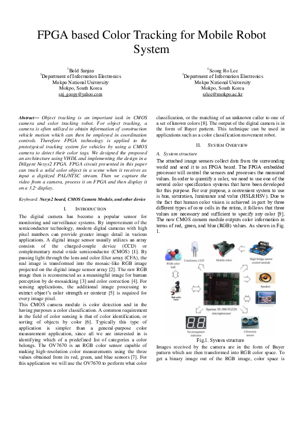 Pdf Real Time Embedded Color Tracking For Motion Robot System