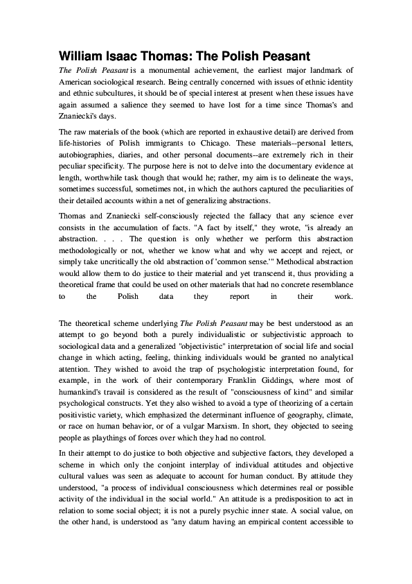 (DOC) Polish Peasant Thomas and Znaniecki by Lewis Coser