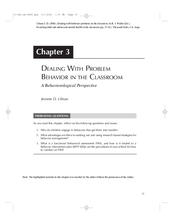 (PDF) Dealing with problem behavior in the classroom A behaviorological ...