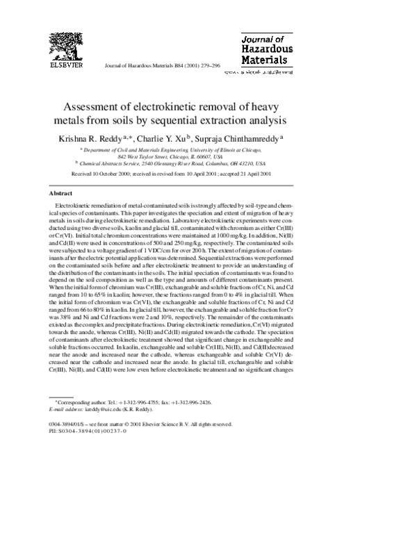 (PDF) Assessment of electrokinetic removal of heavy metals from soils ...