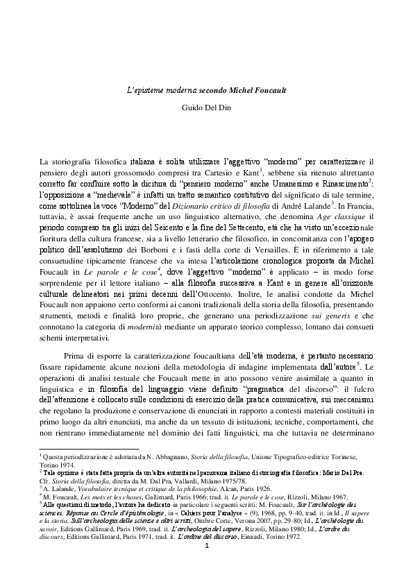 (PDF) L'episteme moderna secondo Michel Foucault