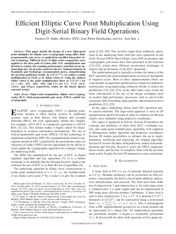 (PDF) Efﬁcient Elliptic Curve Point Multiplication Using Digit-Serial Binary Field Operations