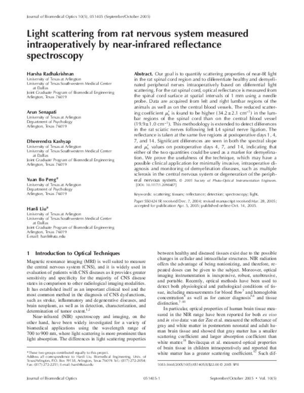 (PDF) Light scattering from rat nervous system measured ...