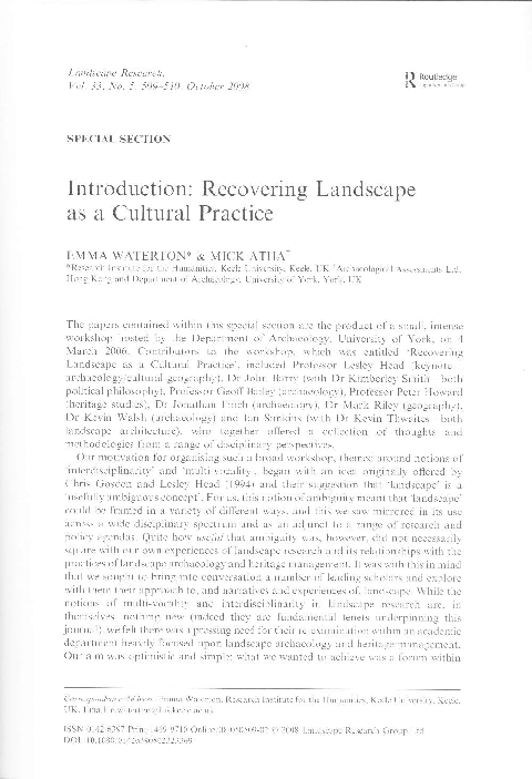 (PDF) Introduction: Recovering Landscape as a Cultural Practice