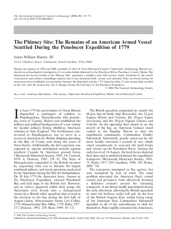 Hunter, J. (2004), The Phinney Site: The Remains of an American Armed ...