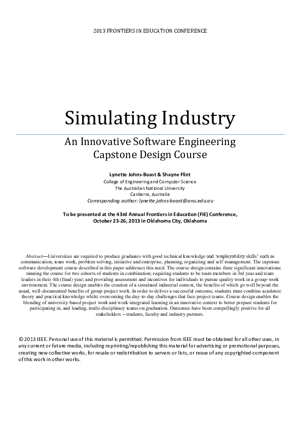 (PDF) Simulating Industry: An Innovative Software Engineering Capstone Design Course