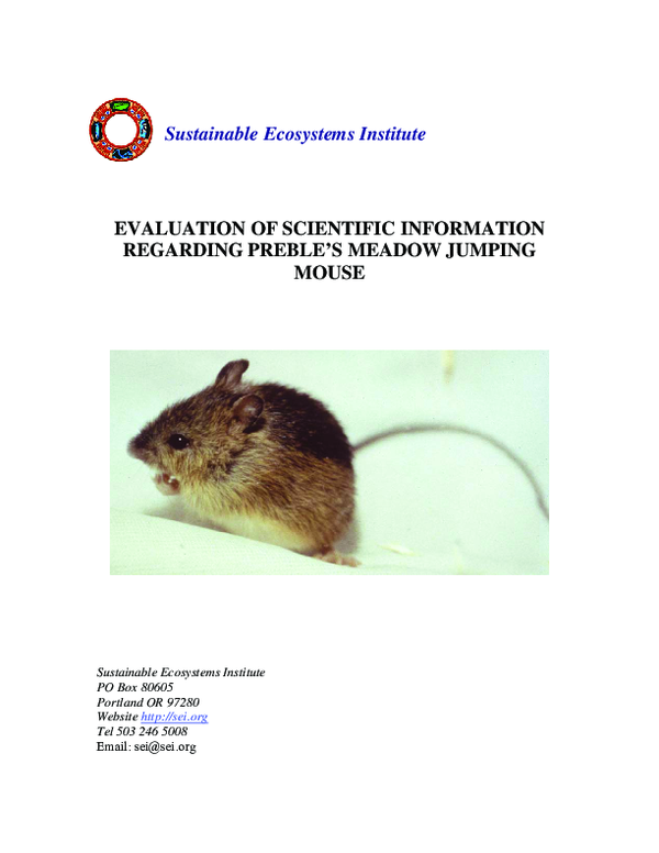 (PDF) Evaluation of Scientific Evidence on Prebles Meadow Jumping Mouse