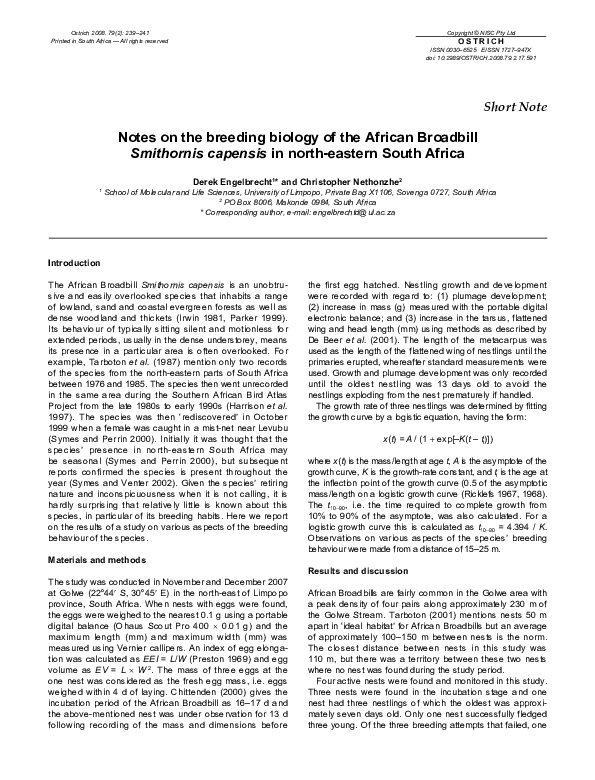 (PDF) Notes on the breeding biology of the African Broadbill ...