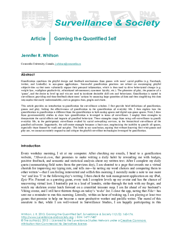 (PDF) Gaming the Quantified Self