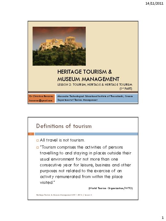 (PDF) HERITAGE TOURISM & MUSEUM MANAGEMENT LESSON 2: TOURISM, HERITAGE ...