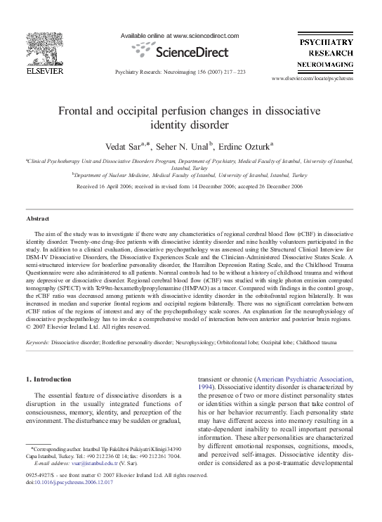 (PDF) Frontal and occipital perfusion changes in dissociative identity ...