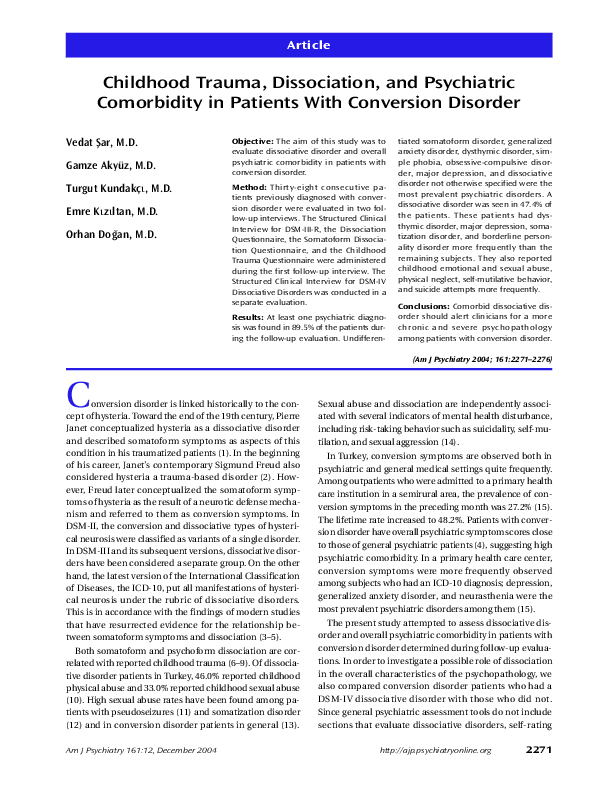 (PDF) Childhood Trauma, Dissociation, and Psychiatric Comorbidity in ...