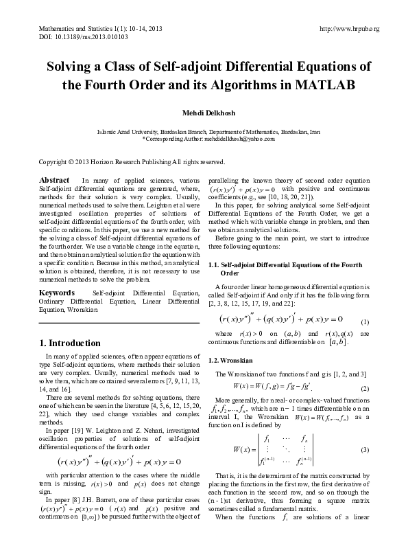 (PDF) Solving a Class of Self-adjoint Differential Equations of the Fourth Order and its ...