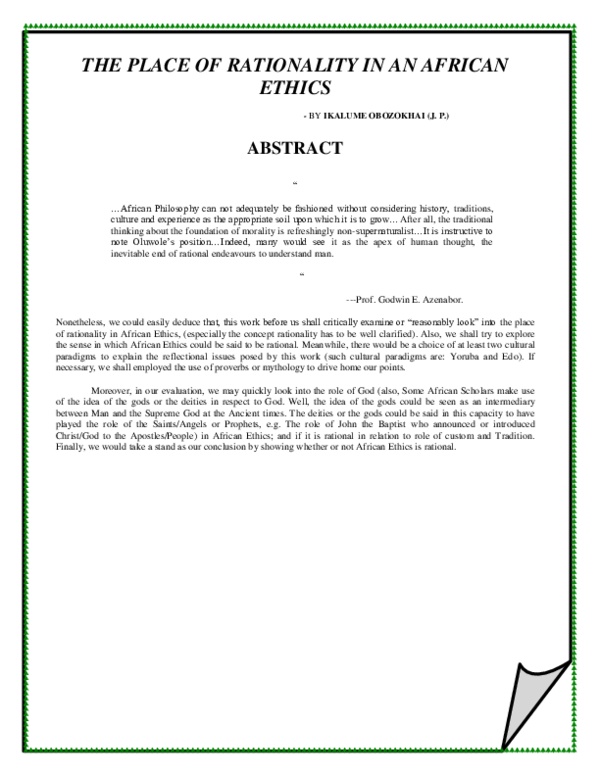 THE RATIONALITY OF AFRICAN ETHICS
