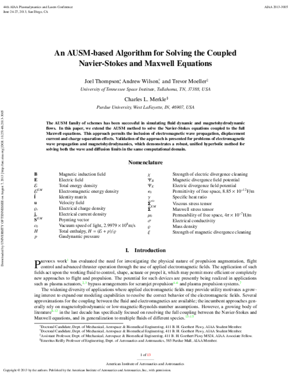 Pdf An Ausm Based Algorithm For Solving The Coupled Navier Stokes And Maxwell Equations
