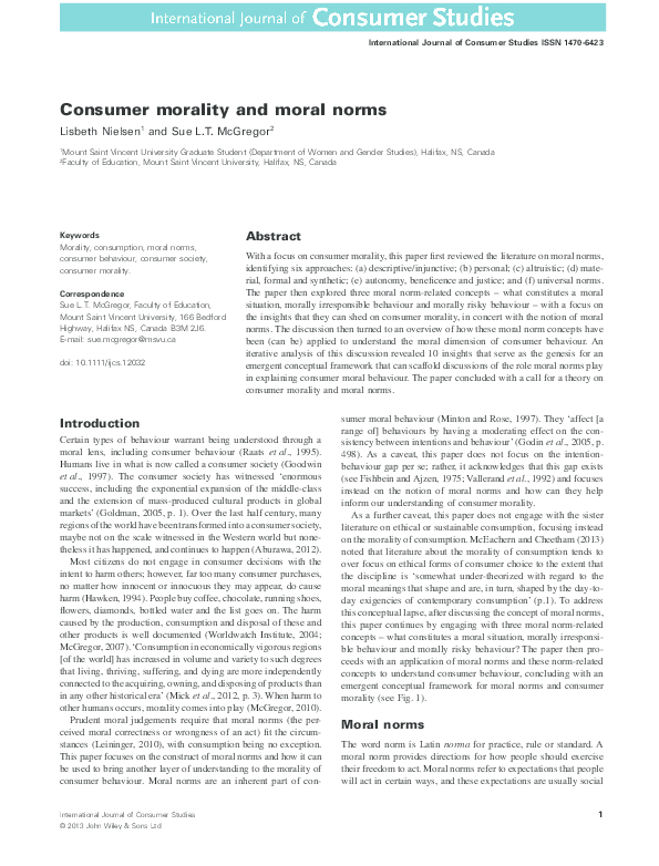 (PDF) Consumer Morality and Moral Norms (with Lisbeth Neilsen)