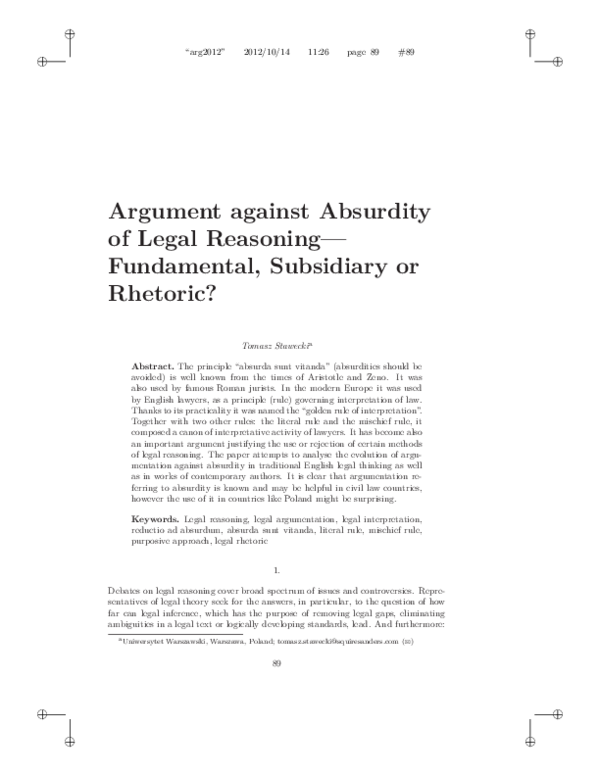 (PDF) Argument against absurdity of legal reasoning – fundamental ...