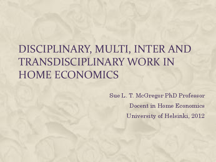 (PPT) Disciplinary, Multi, Inter and Transdisciplinary Work in home ...