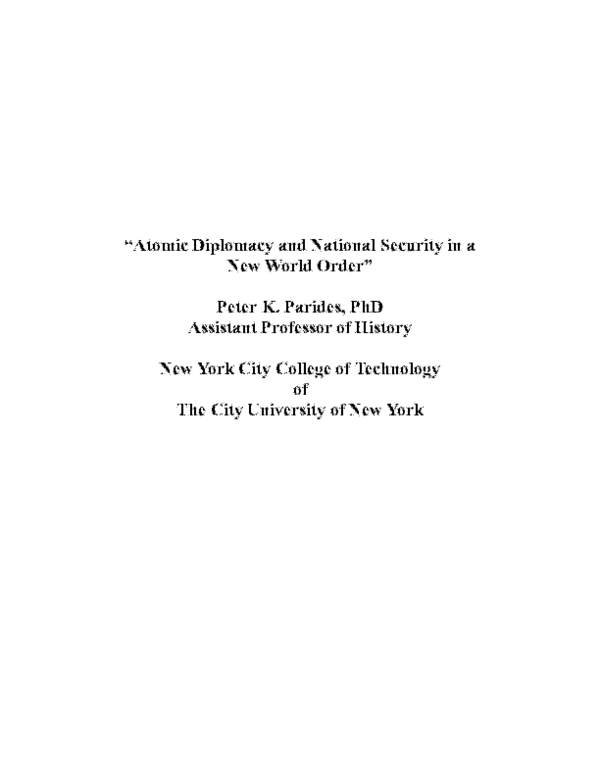 (PDF) “Atomic Diplomacy and National Security in a New World Order: A ...
