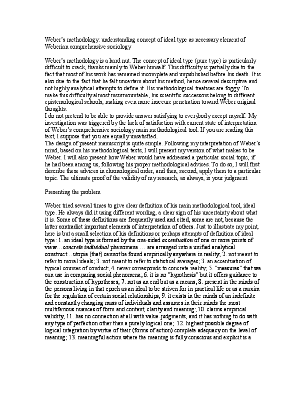 (PDF) Weber’s methodology: understanding concept of ideal type as ...