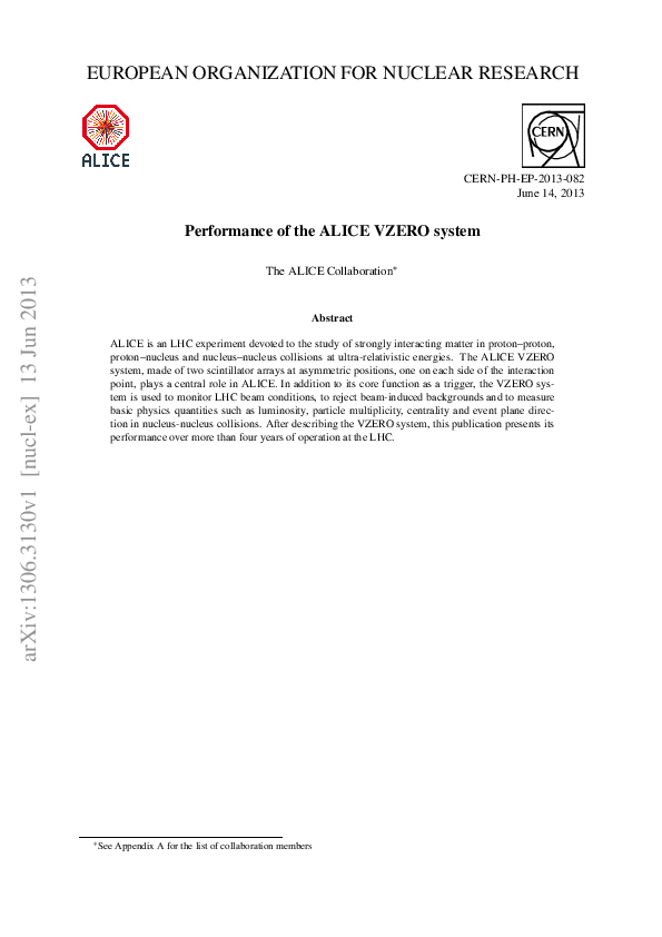 (PDF) Performance of the ALICE VZERO system