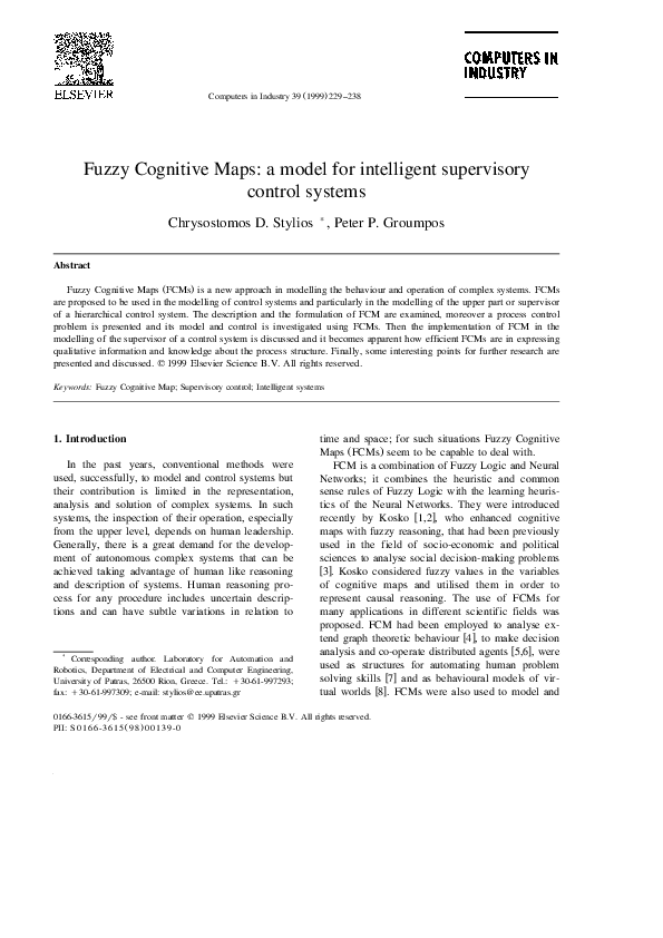 (PDF) "Fuzzy Cognitive Maps: A model for Intelligent Supervisory Control Systems"