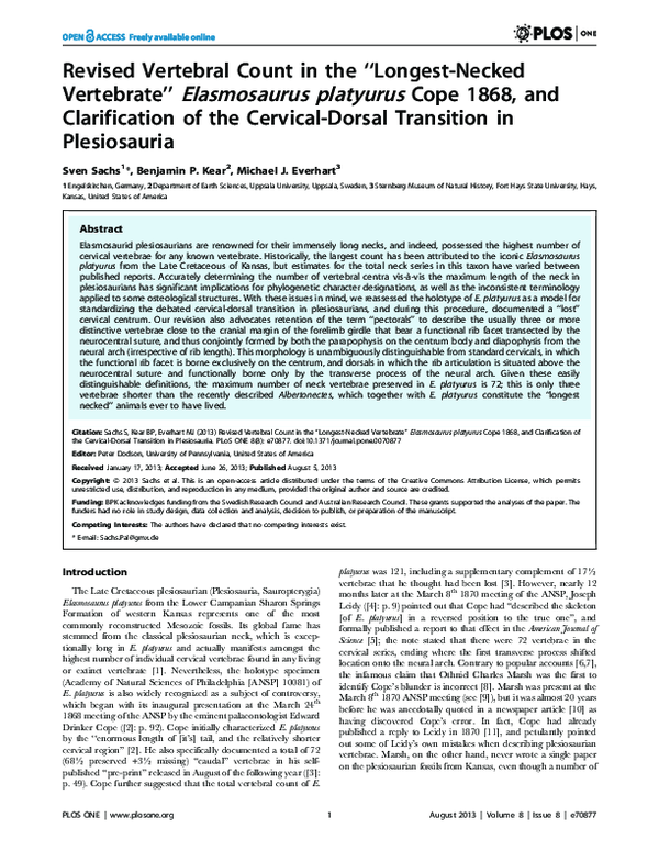 (PDF) Revised vertebral count in the “longest-necked vertebrate ...