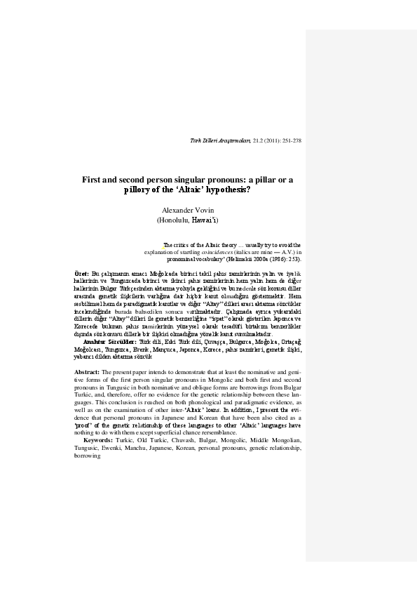 (PDF) First and second person singular pronouns: a pillar or a pillory ...