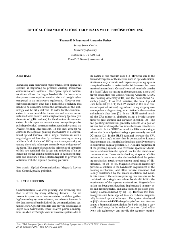 (PDF) OPTICAL COMMUNICATIONS TERMINALS WITH PRECISE POINTING