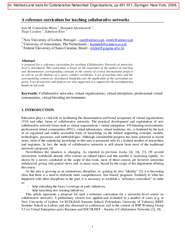 (PDF) A reference curriculum for teaching collaborative networks