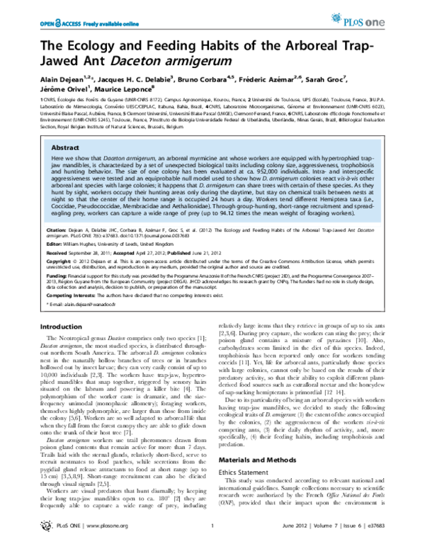 (PDF) The ecology and feeding habits of the arboreal trap-jawed ant ...