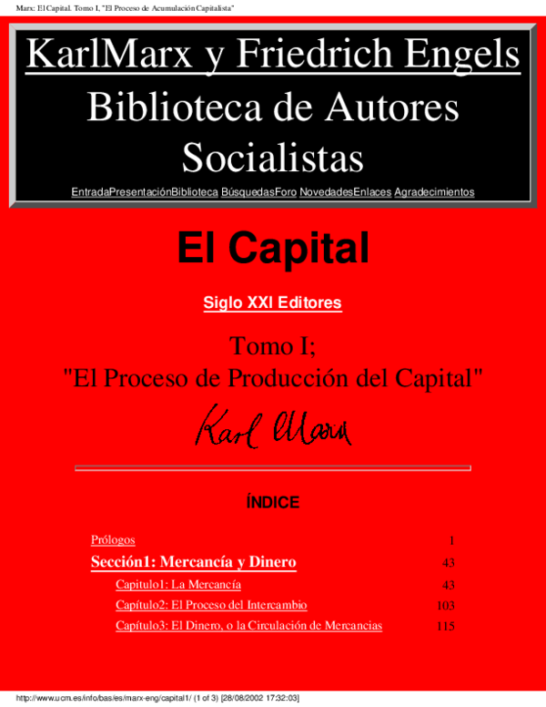 (PDF) Marx Karl El Capital Tomo I El Proceso del