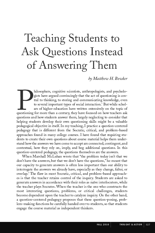 (PDF) Teaching Students to Ask Questions Instead of Answering Them