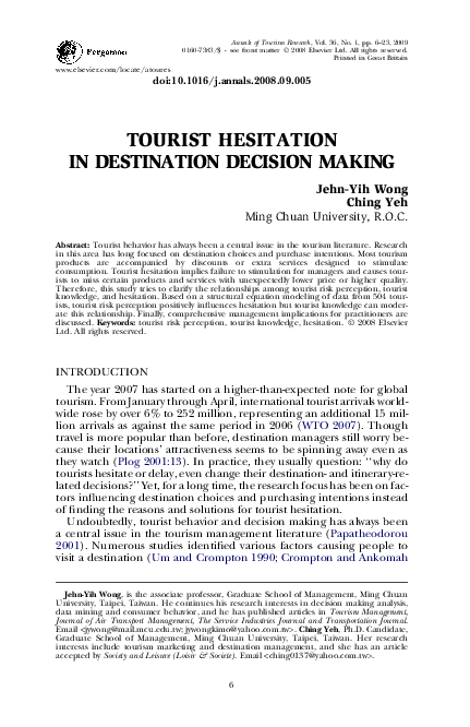 (PDF) TOURIST HESITATION IN DESTINATION DECISION MAKING