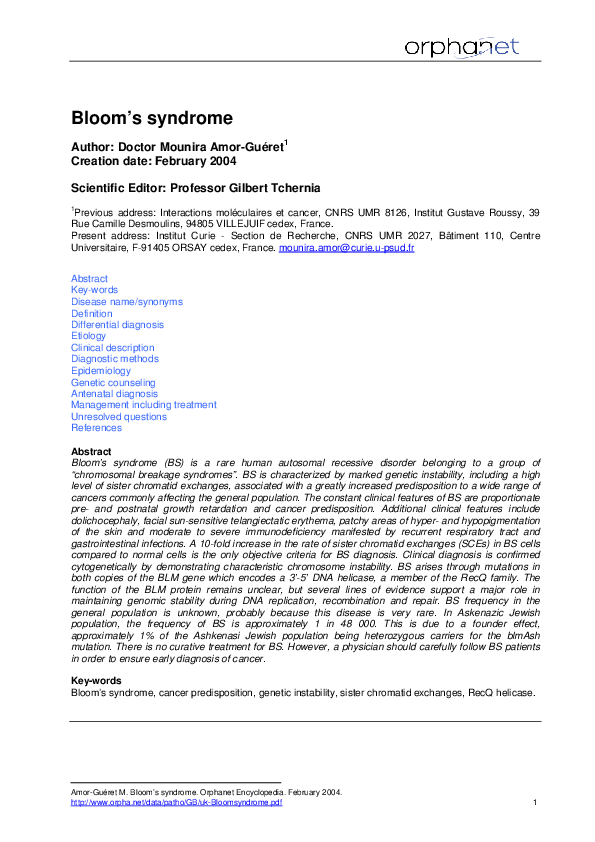 (PDF) Bloom syndrome