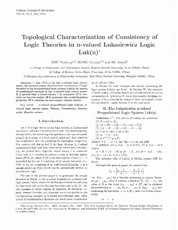 (PDF) A Caracterizacao topologica de consistencia em logica de Lukasiewicz