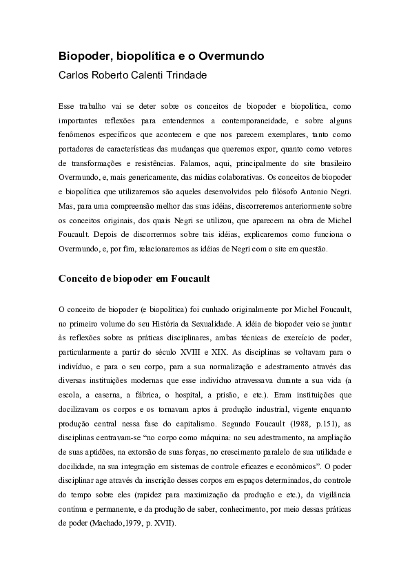(PDF) Conceito de biopoder em Foucault