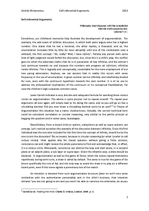 (PDF) Self referential arguments I