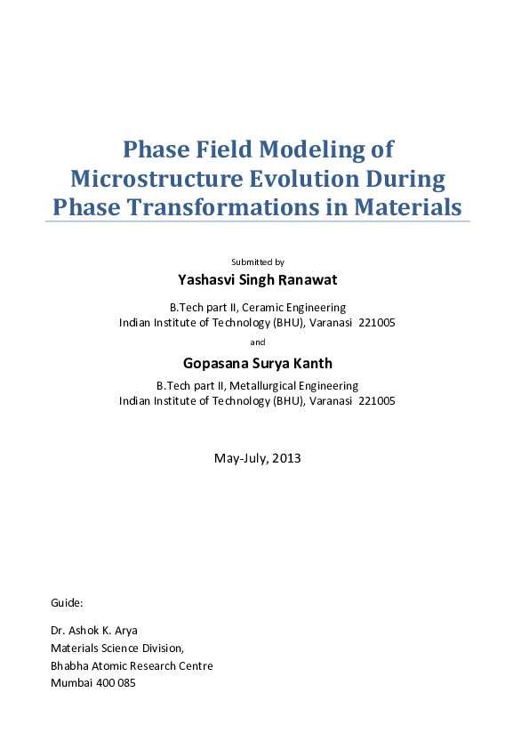Phase Field Modeling Of Microstructure Evolution During Phase