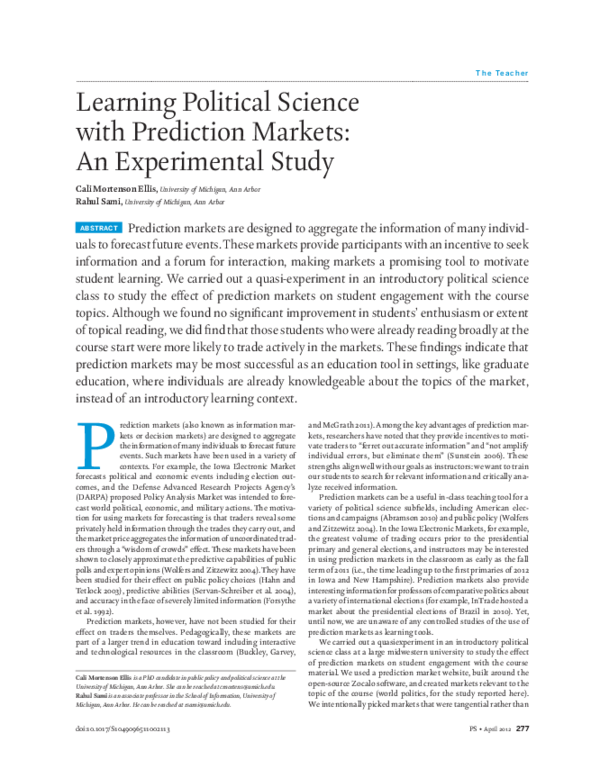(PPT) Learning Political Science with Prediction Markets